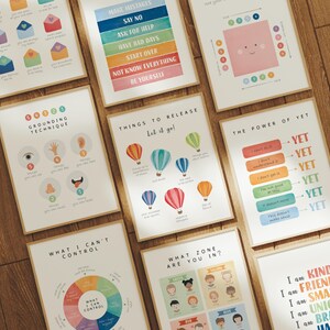Bundle of 9 Mental Health Posters, Zones of Regulation, Therapy Office ...