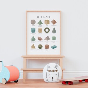 Earth Tones 3D Shapes Poster, Boho Classroom Decor, Math Print, Kids ...