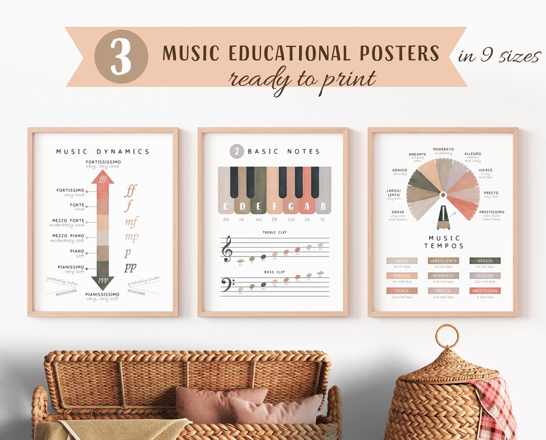Set of 3 Music Educational Posters, Music Theory Posters, Montessori ...