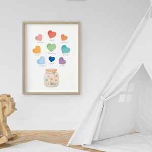 Kids Affirmation Poster: Watercolor Hearts, Playroom Wall Art (digital ...