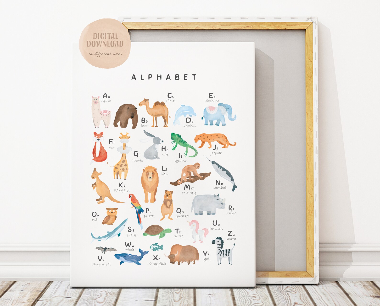 Animal Alphabet Print ABC Poster Watercolour Alphabet - Etsy