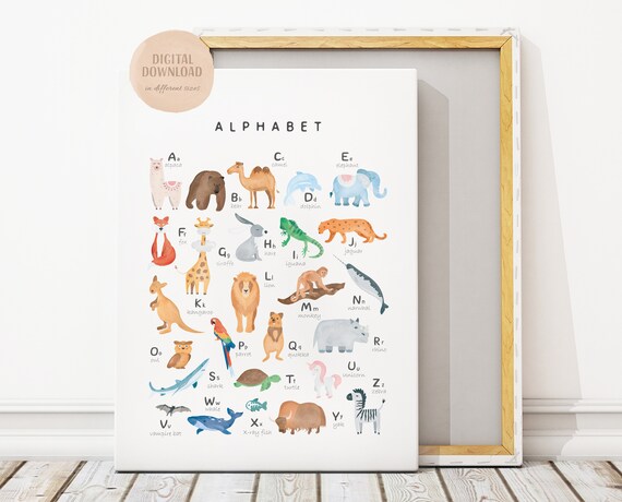 Animal Alphabet Print ABC Poster Watercolour Alphabet - Etsy