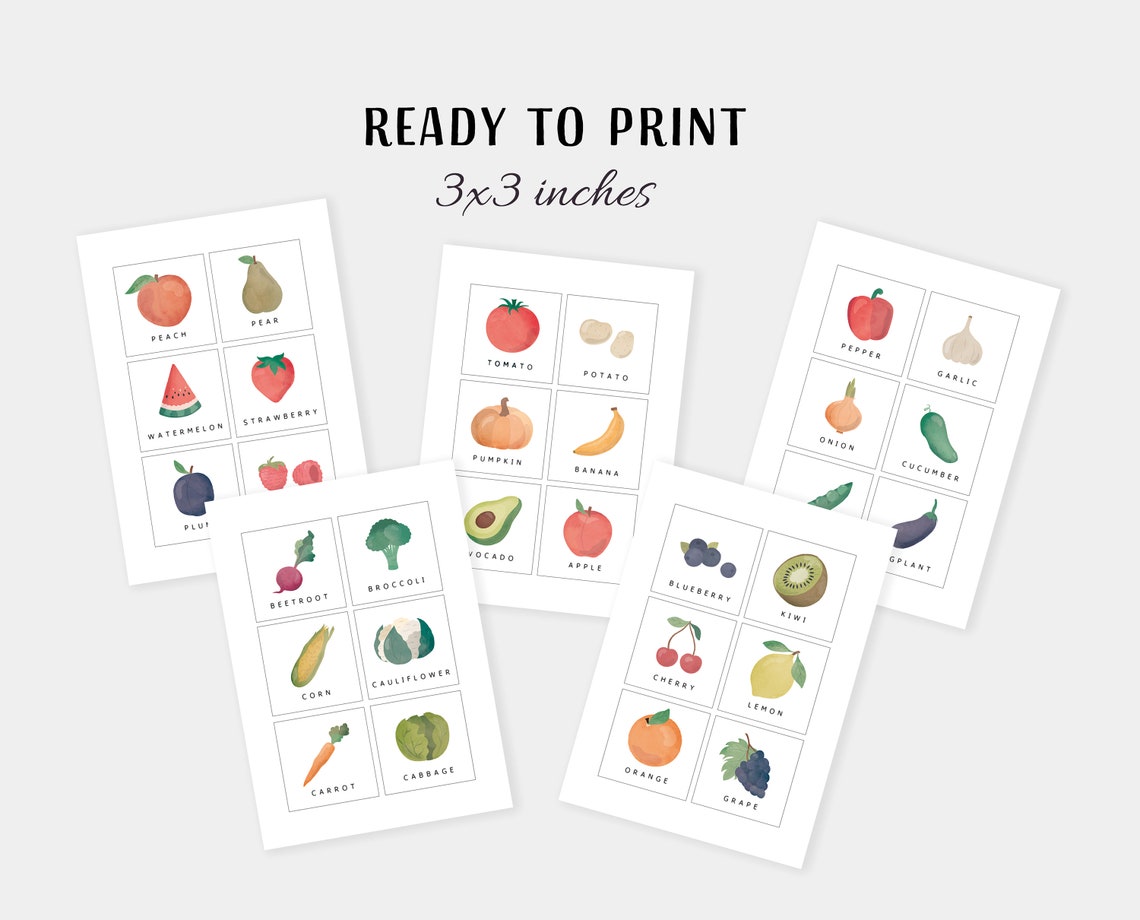 30 Fruits and Vegetables Cards Montessori Flashcards - Etsy