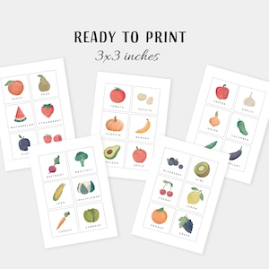 30 Fruits and Vegetables Cards, Montessori Flashcards, Pre-school Cards ...