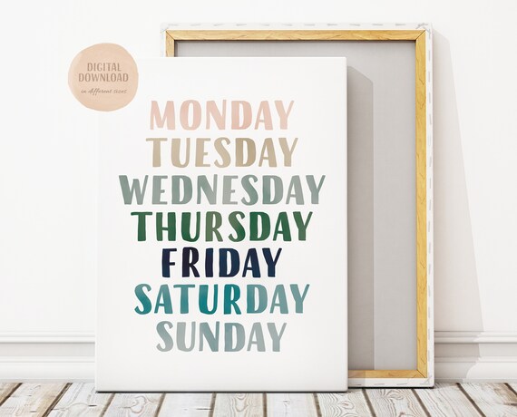 Days of the Week Poster Playroom Educational Poster Nursery - Etsy