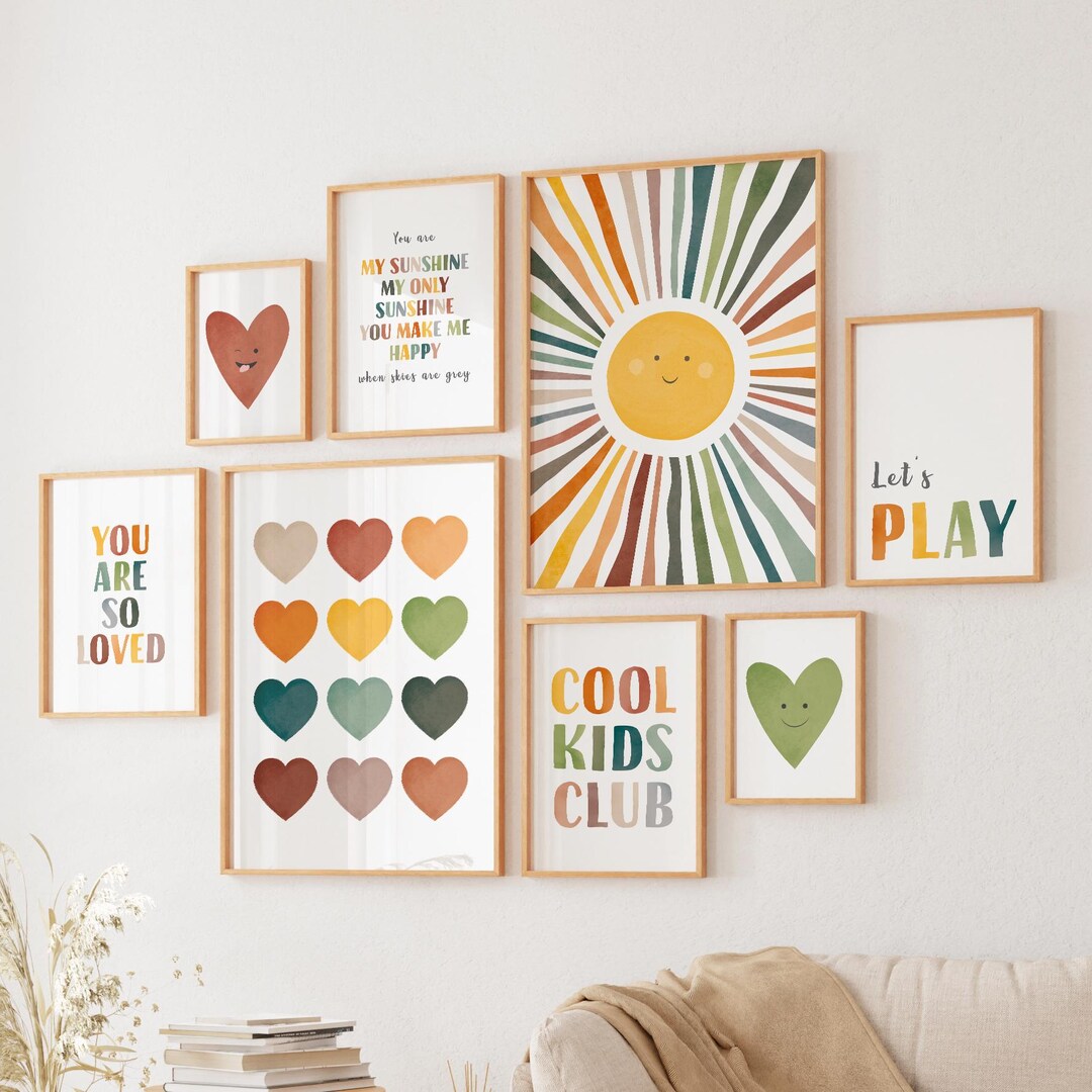 Set of 8 Playroom Posters, Sun Playroom Poster, Rainbow Nursery Wall ...