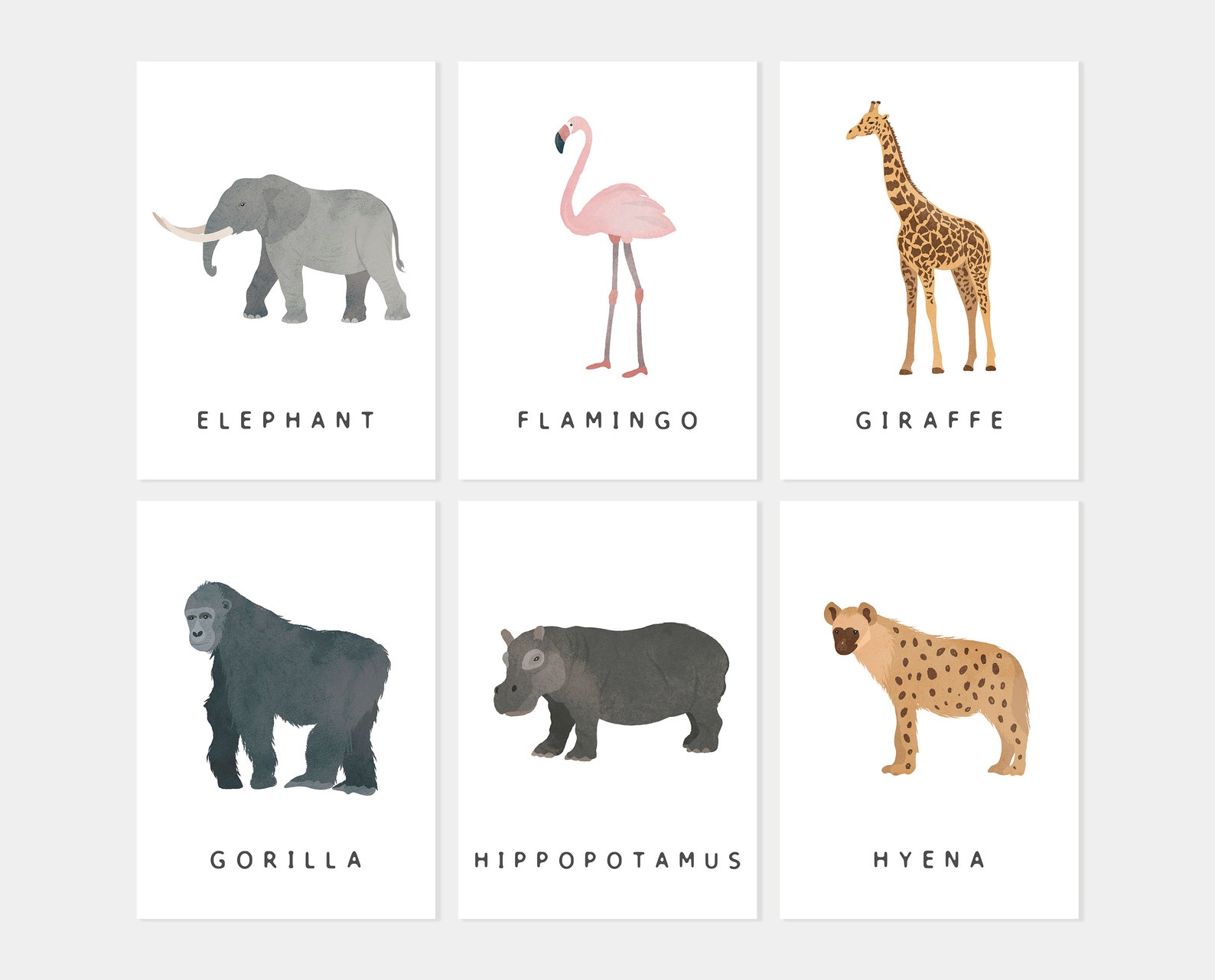 30 Safari Animals Flash Cards, Montessori Materials, Educational ...