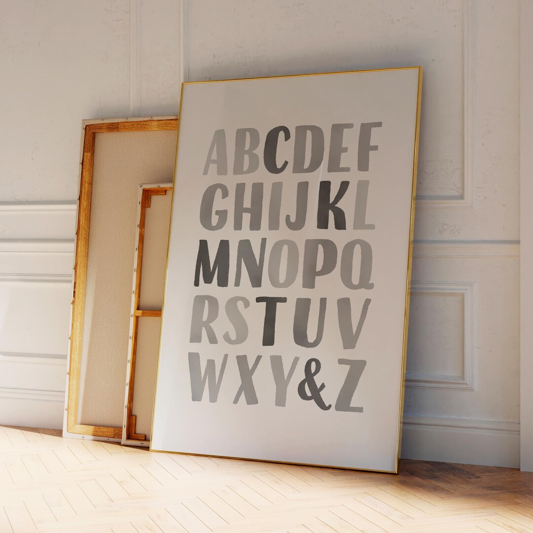 Gray Alphabet Poster, Educational Poster, Nursery Wall Decor, Playroom ...