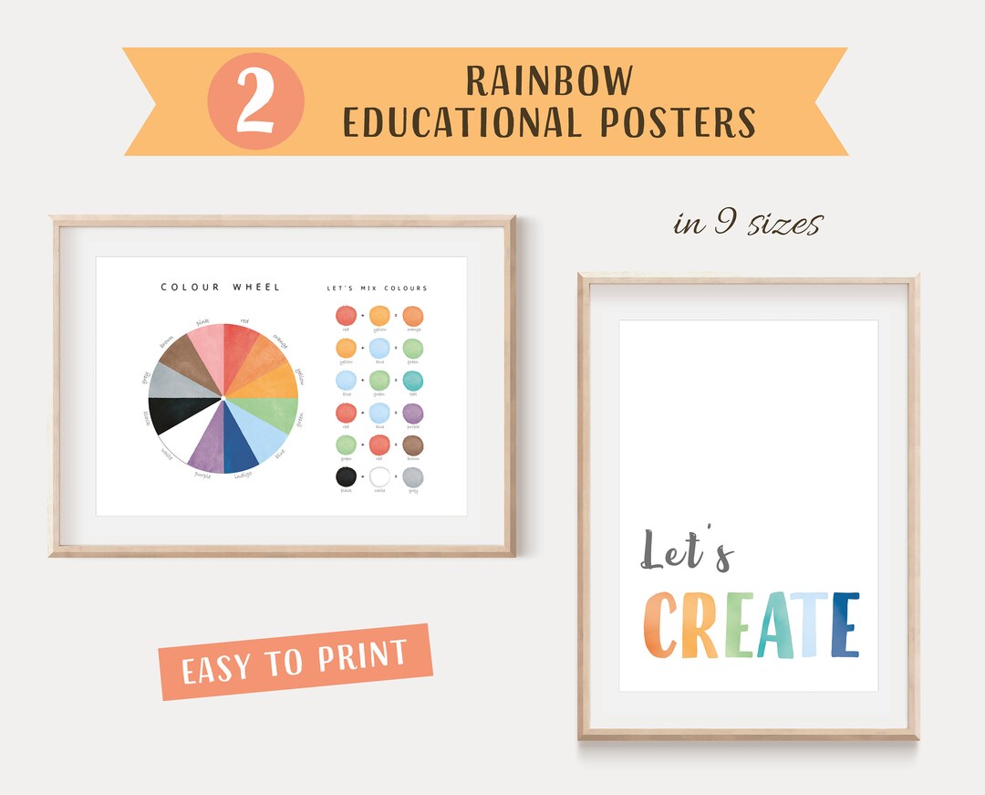 Set of 2 Rainbow Postrers, Colour Wheel & Mixing Colours Posters ...