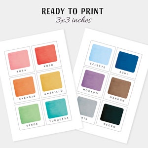12 Spanish Color Cards, Montessori Flashcards, Spanish Cards ...