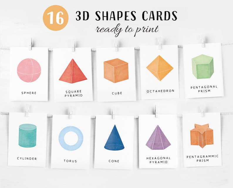 3D Shapes Flash Cards: Montessori Learning Materials (digital Download ...