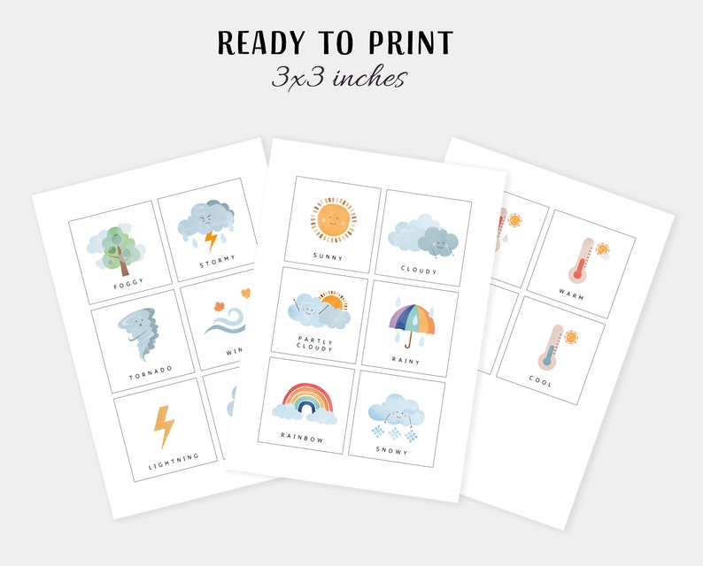 16 Weather Cards Montessori Flashcards Pre-school Cards - Etsy