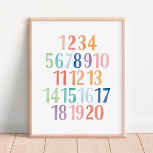 Numbers Educational Poster, Count to 20 Poster, Rainbow Numbers Print ...