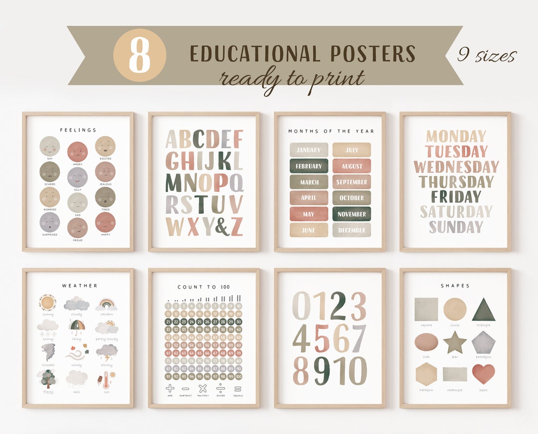 Set of Educational Posters, 8 Homeschool Prints, Montessori Classroom ...