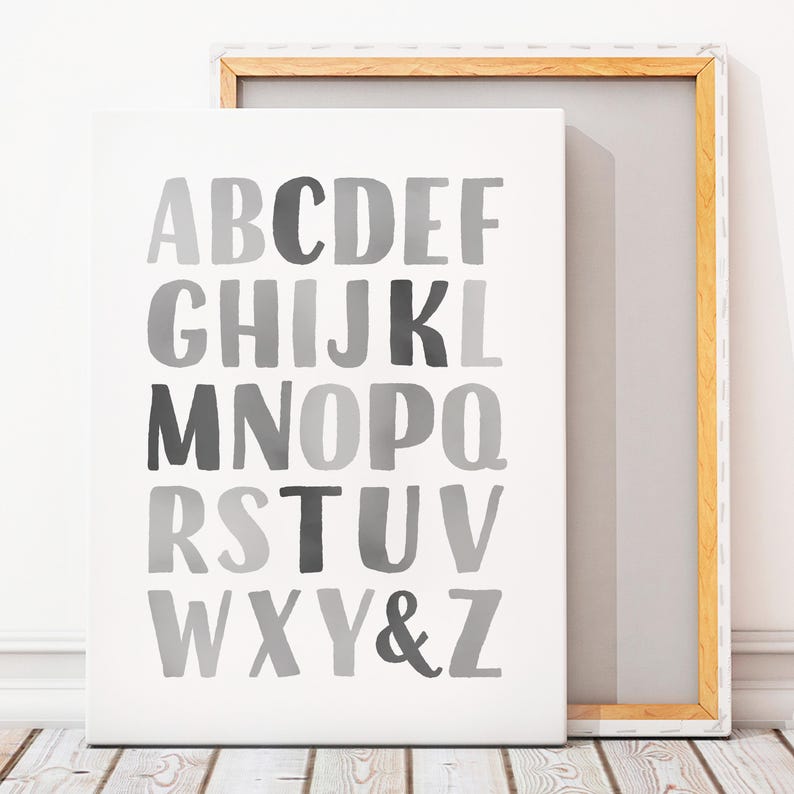 Gray Alphabet Poster, Educational Poster, Nursery Wall Decor, Playroom ...