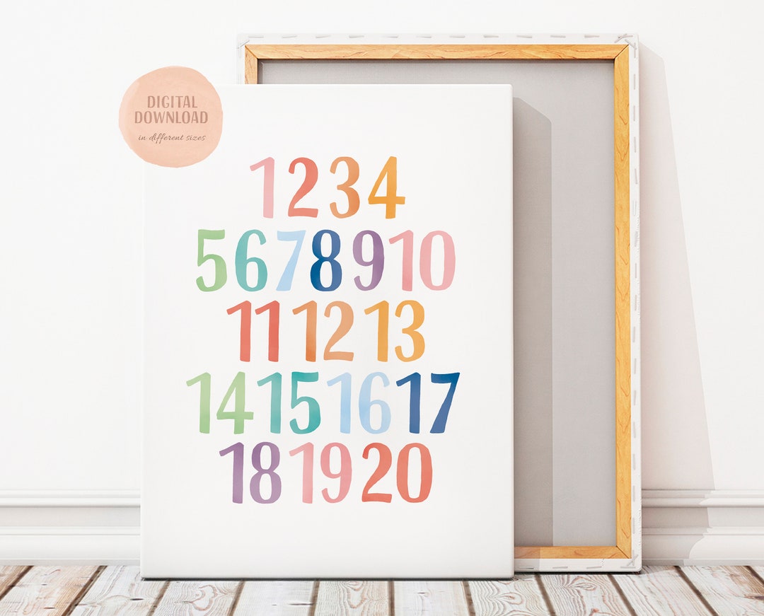 Numbers Educational Poster, Count to 20 Poster, Rainbow Numbers Print ...