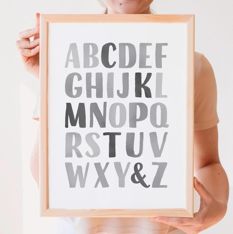 Gray Alphabet Poster, Educational Poster, Nursery Wall Decor, Playroom ...