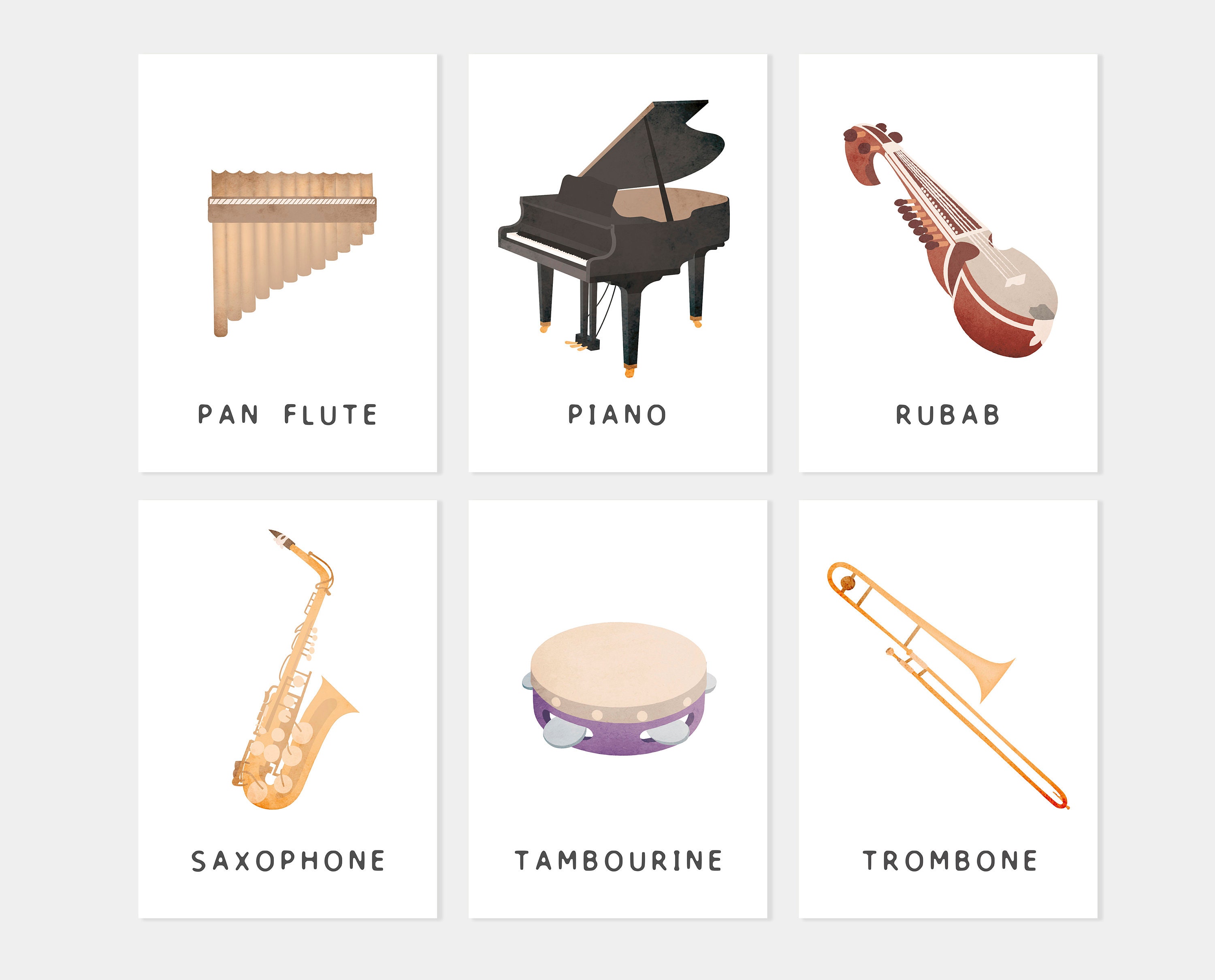 20 Musical Instruments Flash Cards, Montessori Materials, Pre-school ...