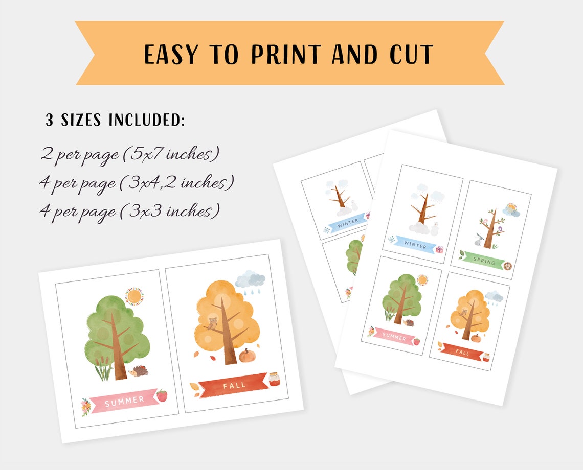 Seasons Flash Cards, Seasons Chart, Kids Wall Decor, Educational Flash ...