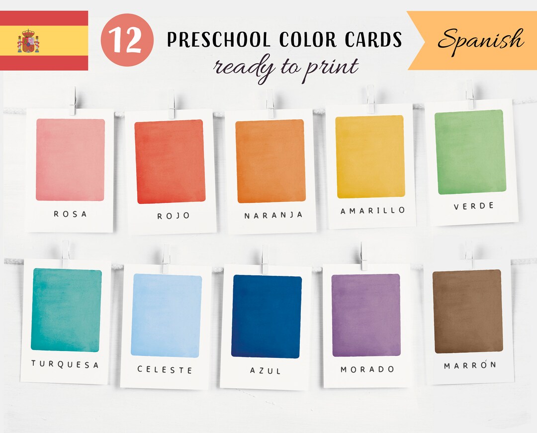 12 Spanish Color Cards, Montessori Flashcards, Spanish Cards ...