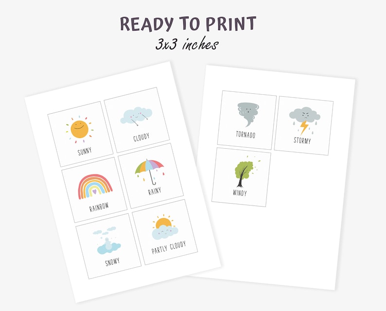 9 Weather Cards Montessori Flashcards Pre-school Cards | Etsy