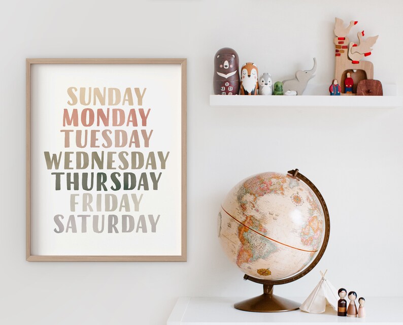 Neutral Days of the Week Playroom Educational Poster Neutral - Etsy