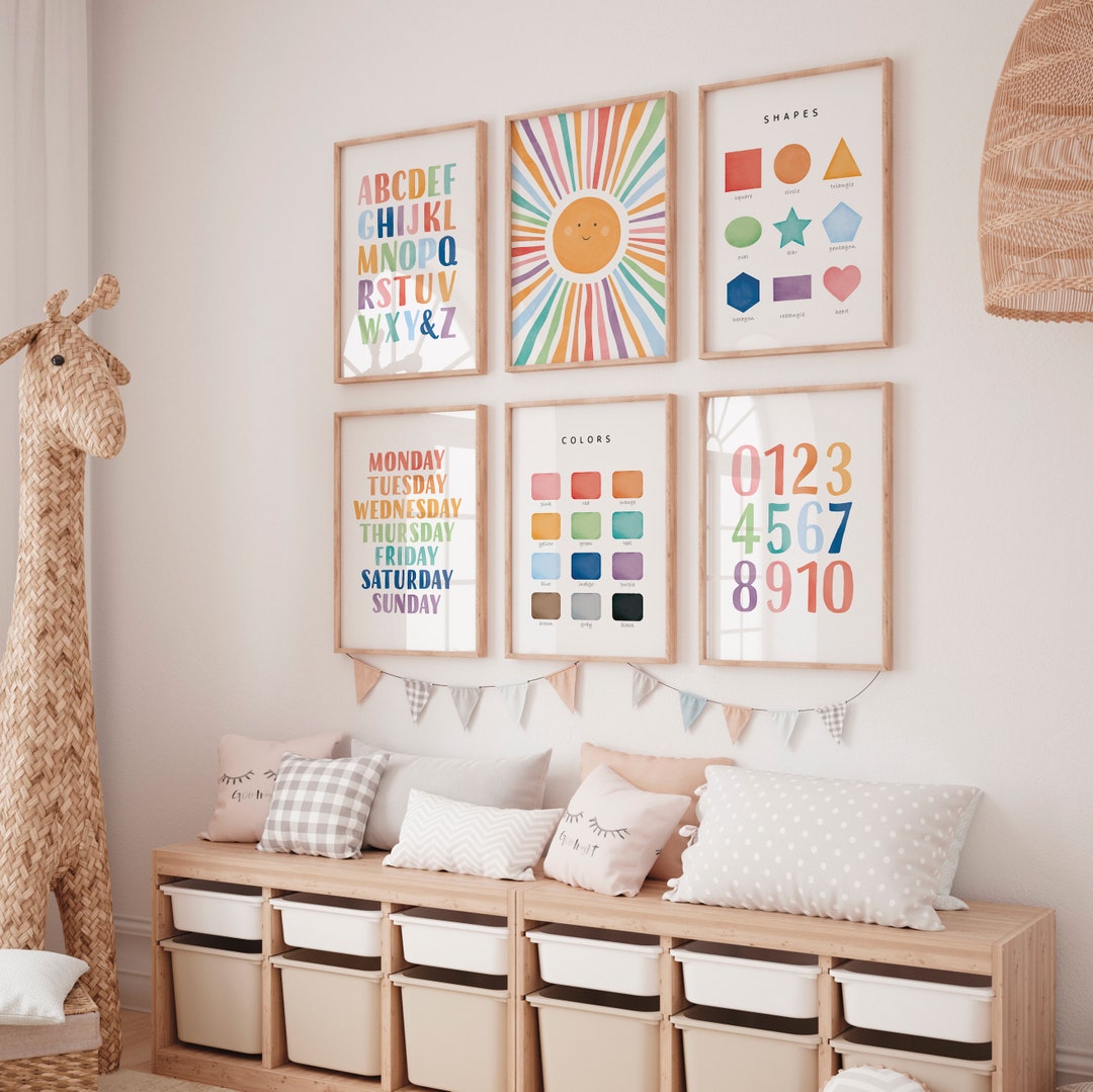 Set of 6 Educational Posters, Homeschool, Alphabet and Numbers ...