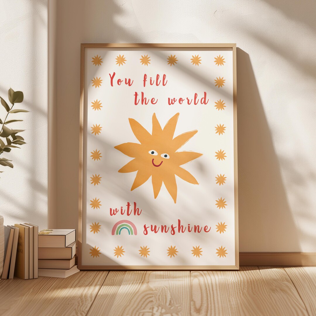 Sunshine Nursery Poster, Trendy Playroom Art, Smiling Sun Print ...