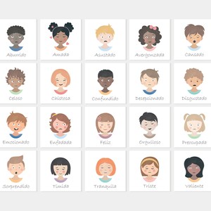 20 Feelings Flash Cards in Spanish, Emotions Chart, Montessori ...