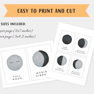 Moon Phases Flash Cards, Toddler Flash Cards, Educational Flash Cards ...
