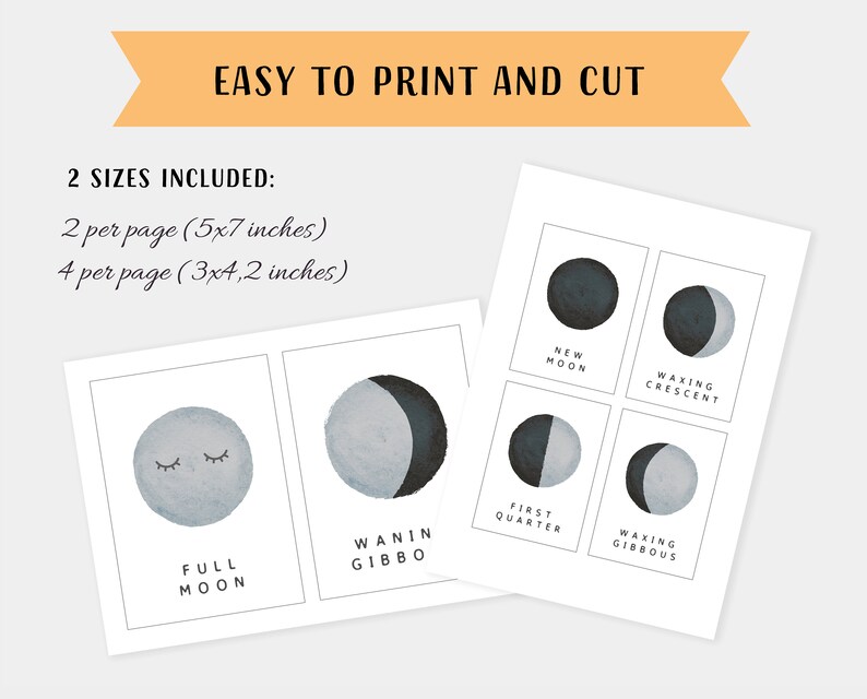Moon Phases Flash Cards Toddler Flash Cards Educational - Etsy