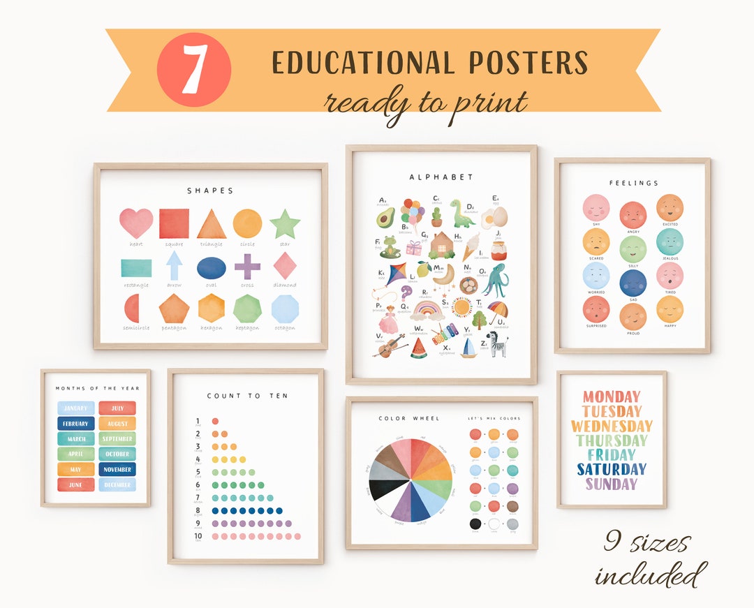 Set of 7 Educational Posters, Classroom Decor Bundle, Montessori ...
