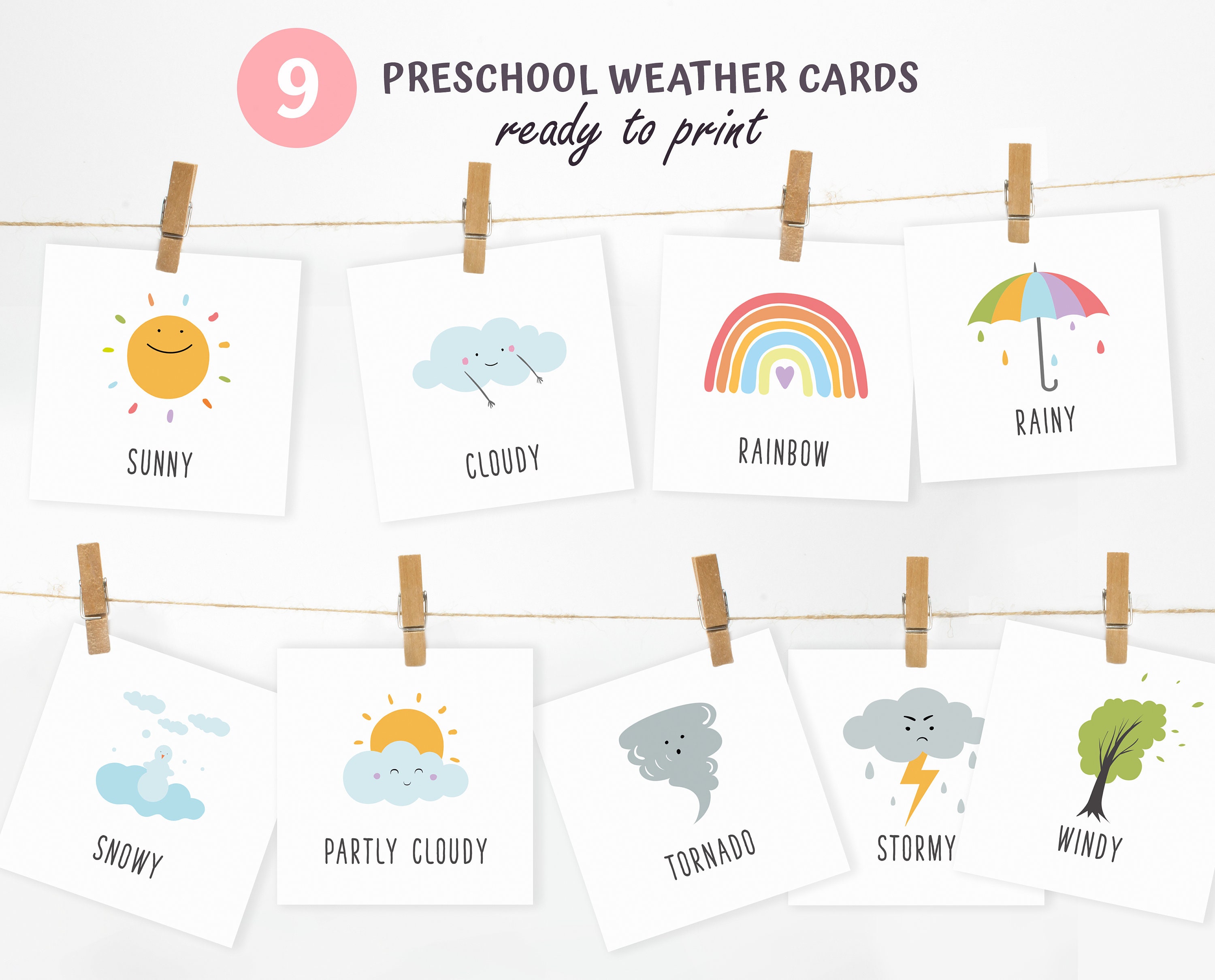 9 Weather Cards Montessori Flashcards Pre-school Cards - Etsy