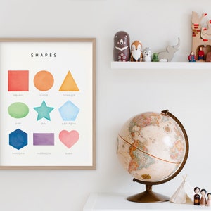 Shapes Educational Print, Rainbow Shapes Print, Nursery Wall Art ...