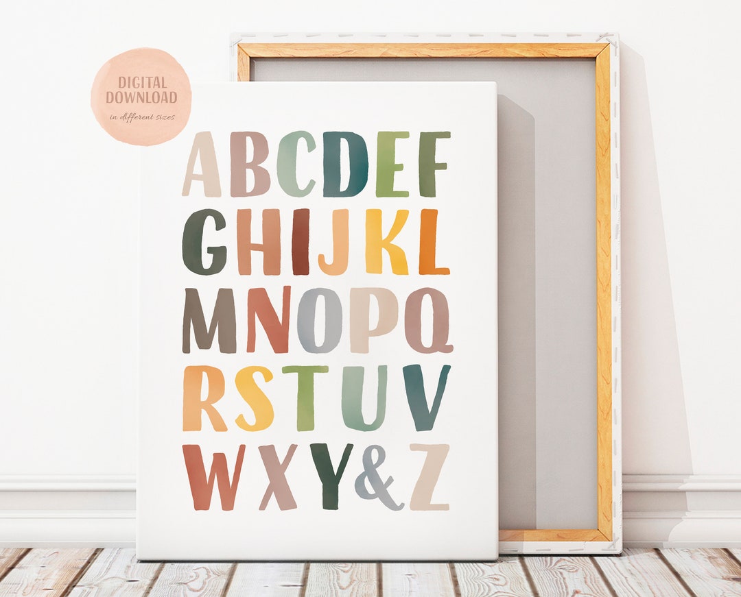 Rainbow Alphabet Poster, ABC Print, Nursery Alphabet Printable Wall Art ...