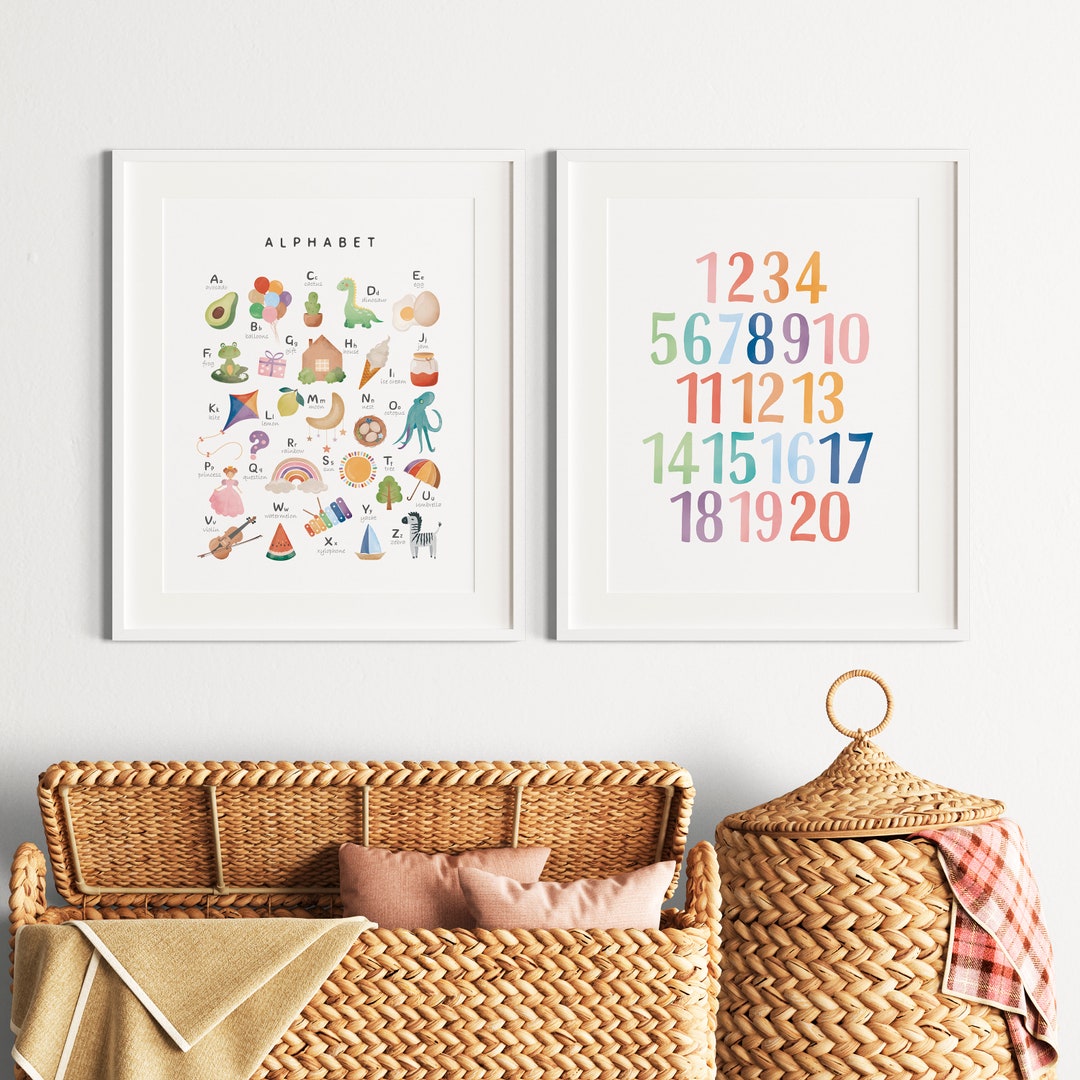 Conjunto de 2 carteles educativos, cartel del alfabeto arcoíris, cartel ...