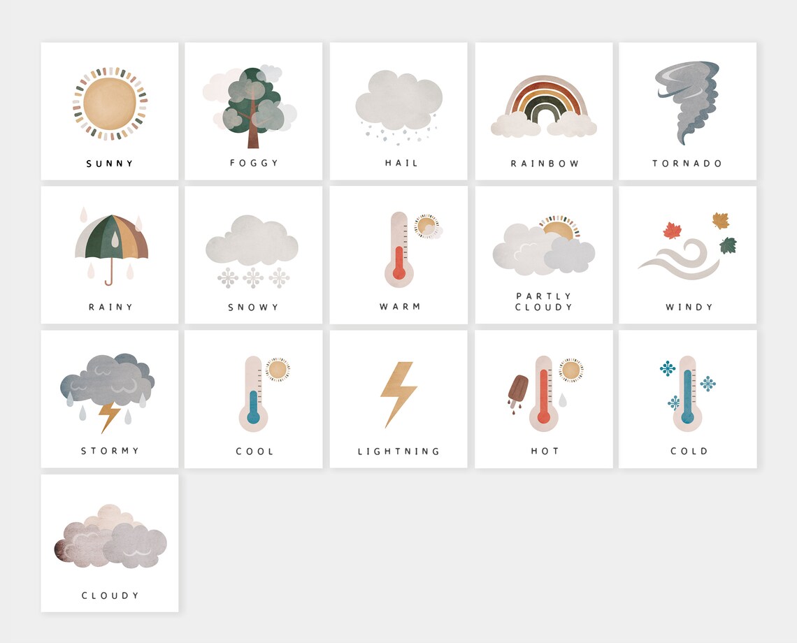 16 Weather Cards | Montessori Flashcards | Pre-school Cards ...