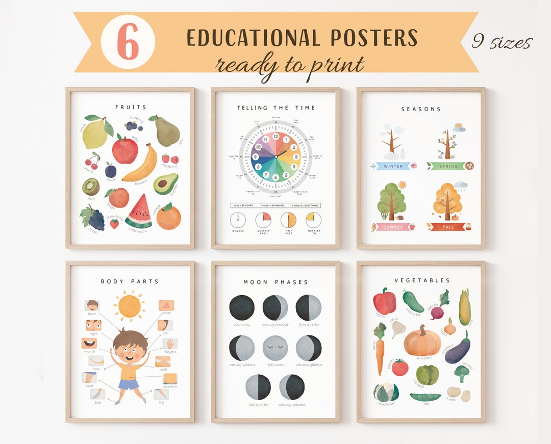 Set of 6 Educational Posters, Homeschool Prints, Montessori Classroom ...