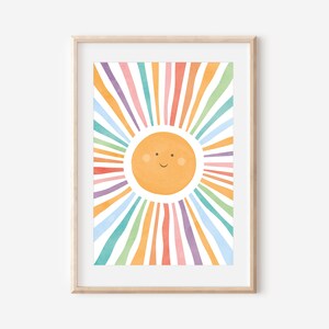 Watercolor Sun Poster, Sun Playroom Decor, Watercolour Nursery Prints ...