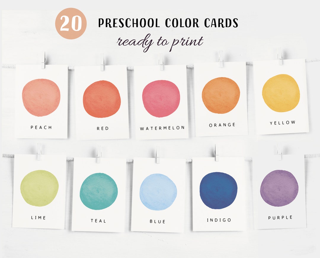 20 Color Cards, Montessori Flashcards, Pre-school Cards, Montessori ...