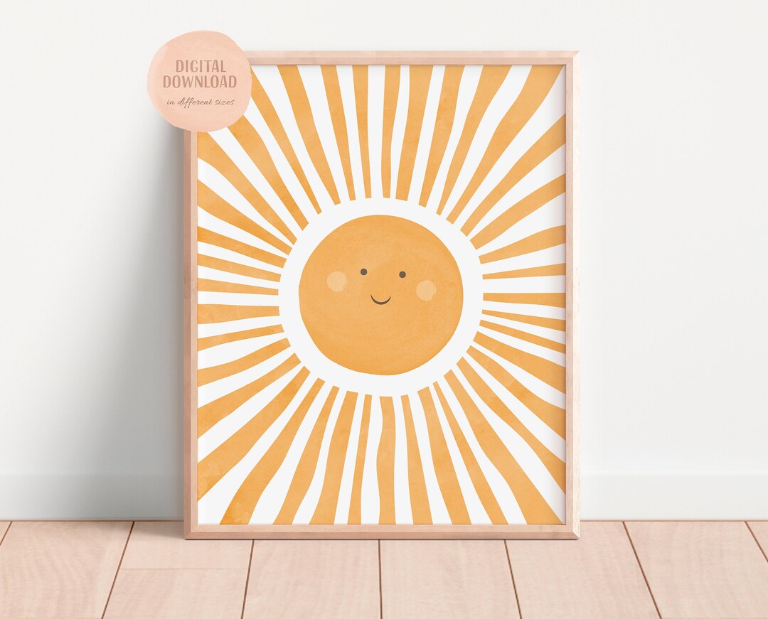 Watercolor Sun Poster, Sun Playroom Decor, Watercolour Nursery Prints ...