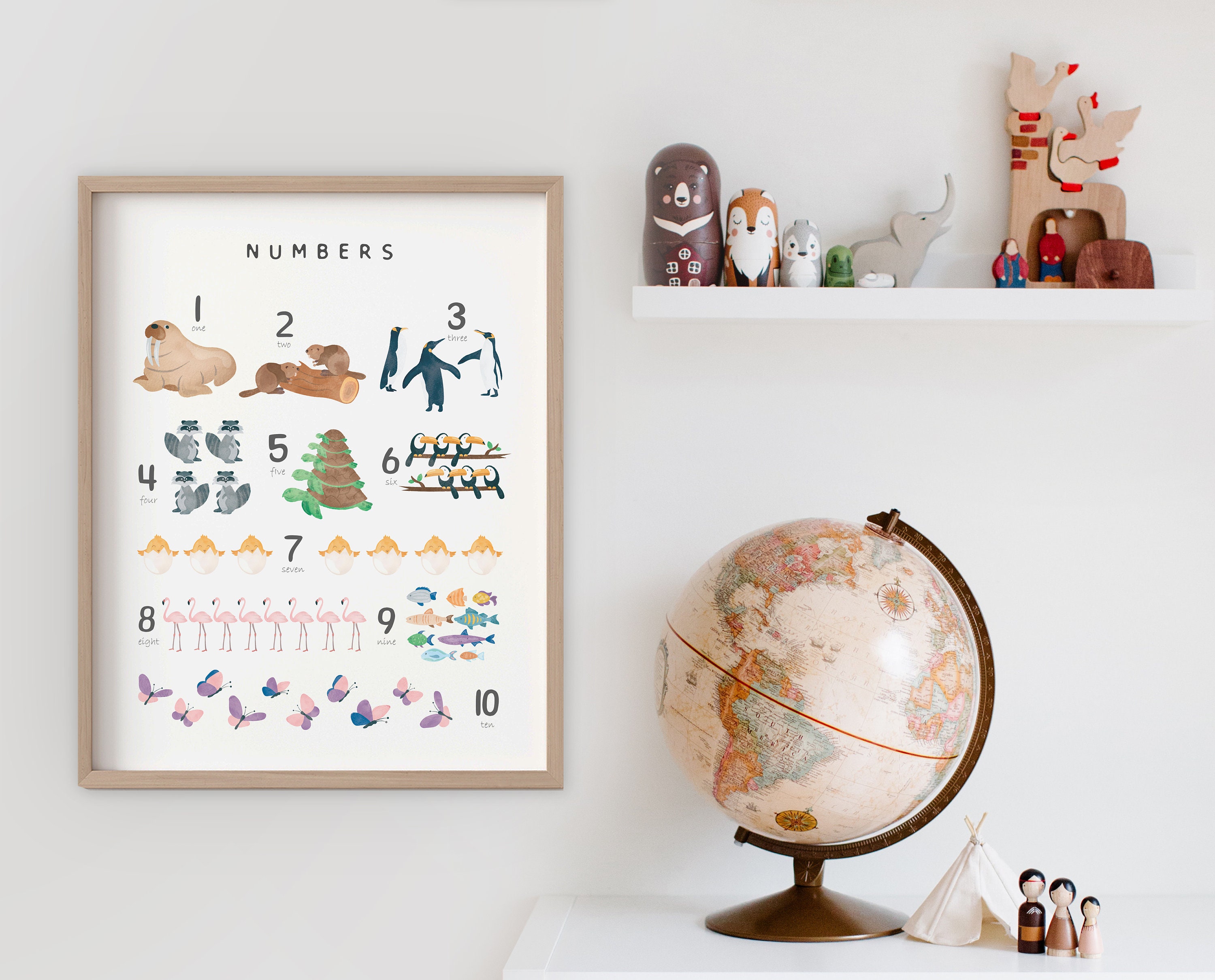 Animal Numbers Poster, Counting Poster, Numbers 1 to 10, Printable Wall ...