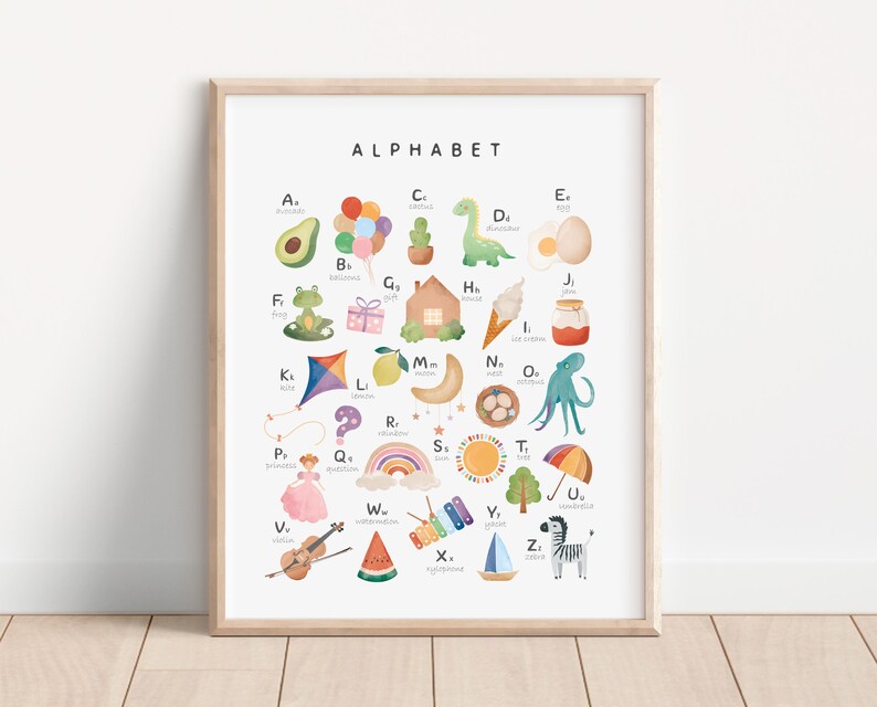 Rainbow Alphabet Poster, Nursery ABC Print, Rainbow Playroom Decor ...