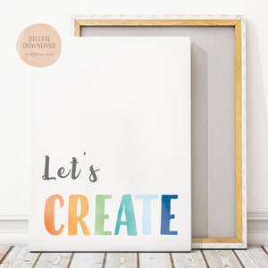 Set of 4 Prints, Rainbow Playroom Decor, Let's Learn, Let's Explore ...