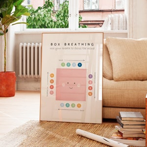 Box Breathing Poster, Therapy Office Decor, Growth Mindset, Mental ...
