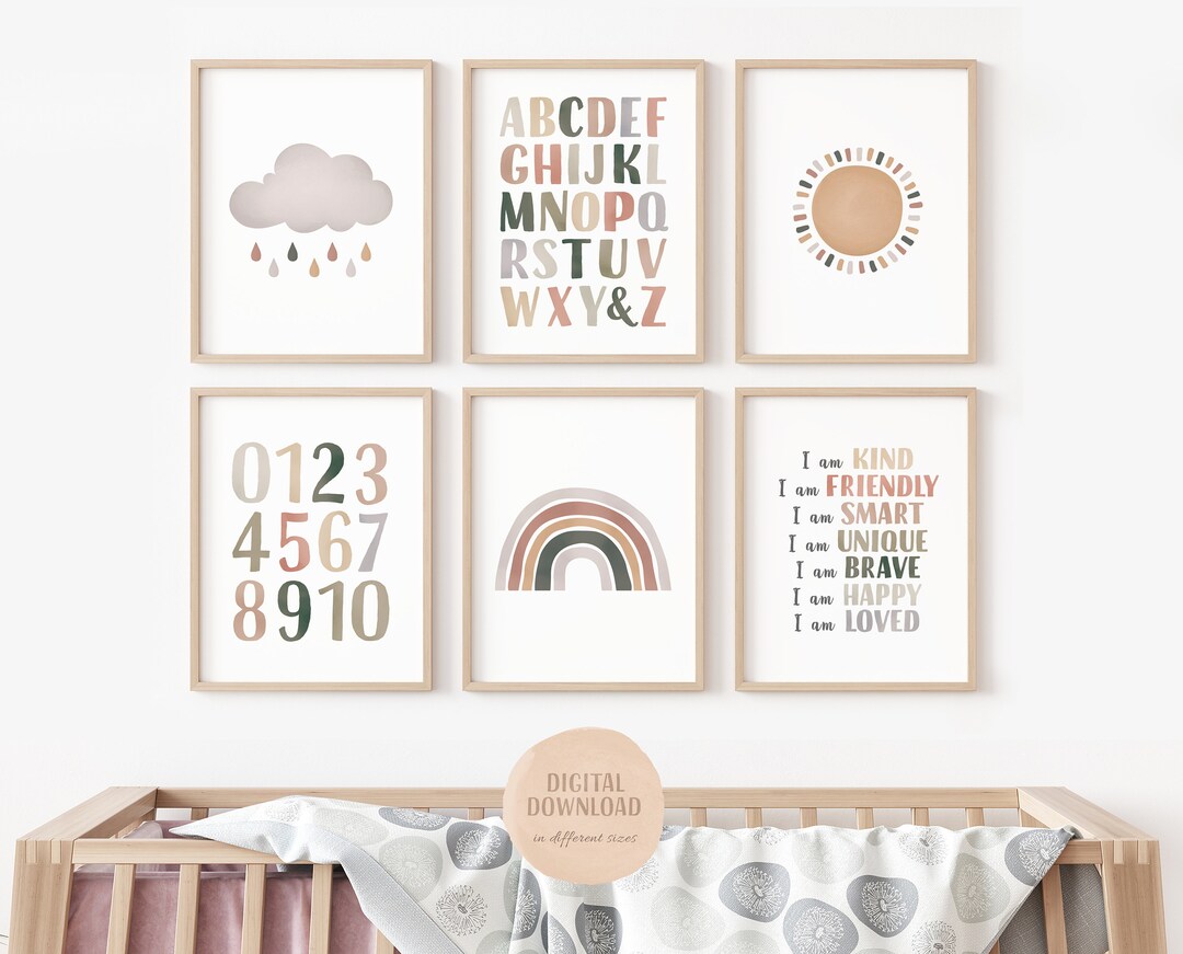 Set of 6 Educational Prints, Alphabet Poster, Nursery Wall Art ...
