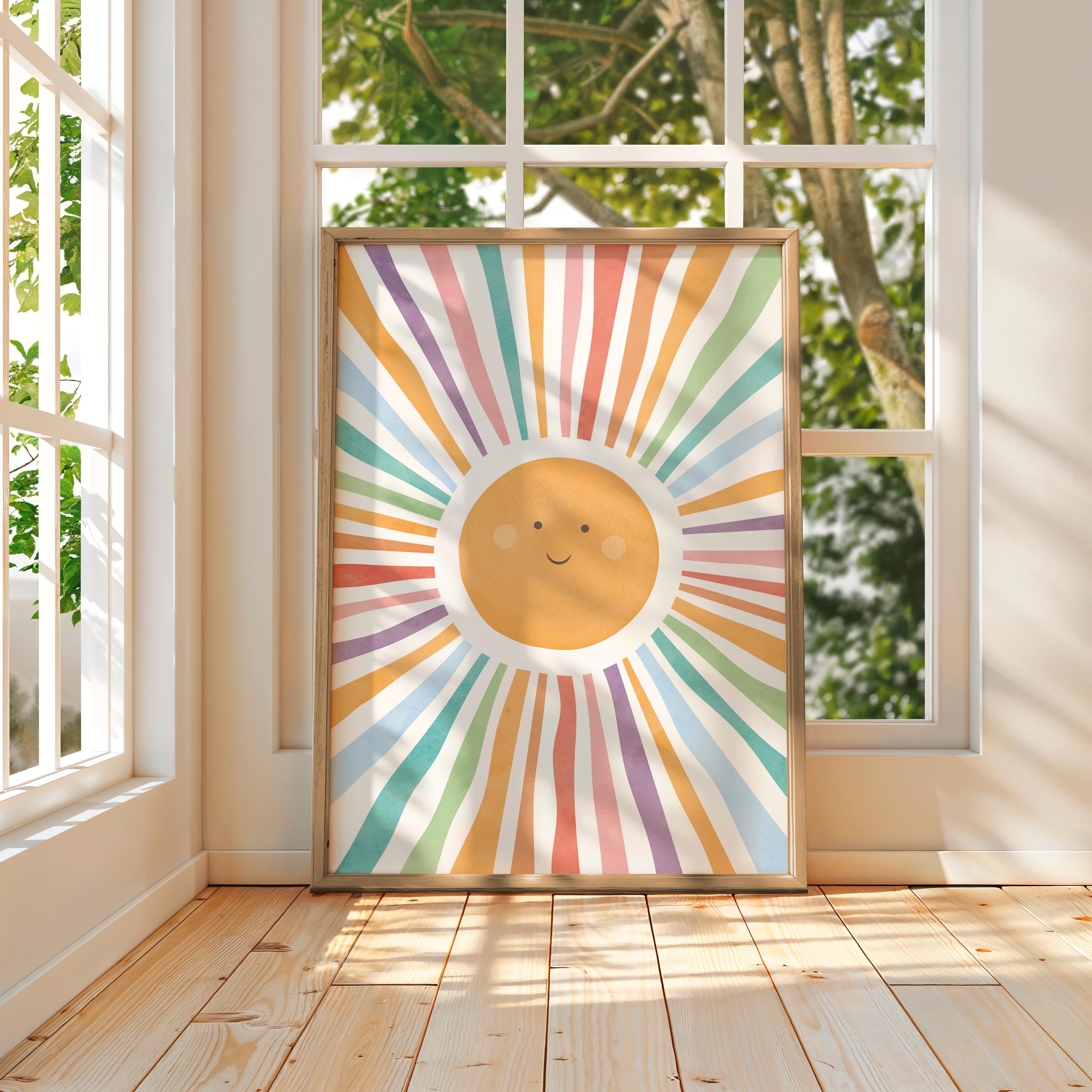 Set of 2 Rainbow Playroom Posters, Sun Nursery Poster, Watercolor ...