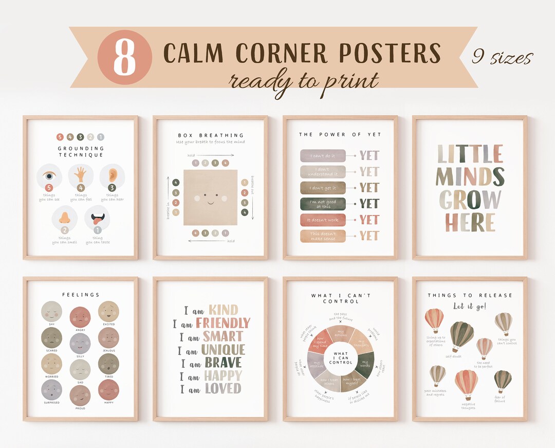 Therapy Office Decor, 8 Calming Corner Posters, School Psychology ...