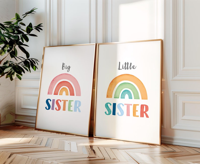 Sisters Bedroom Decor, Big Sis Lil Sis, Rainbow Siblings Posters, Girls ...