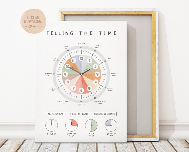 Telling the Time Poster Time Printables Rainbow Playroom - Etsy